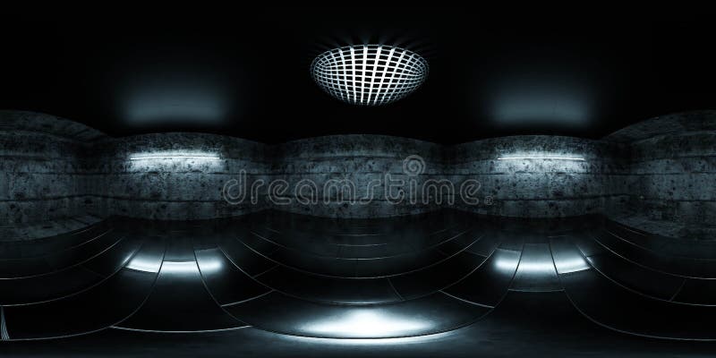 360 Degree Full Panorama Environment Map of Dark Concrete Cellar ...