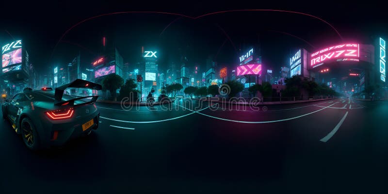Cyberpunk Night City Tron Future 360 Panorama HDRI Stock Illustration ...