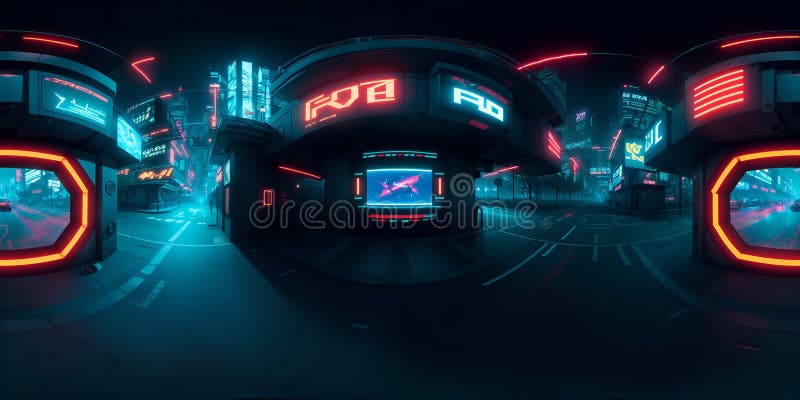 Cyberpunk Night City Tron Future 360 Panorama HDRI Stock Illustration - Illustration of ...