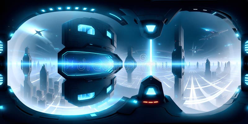 Cyberpunk Night City Tron Future 360 Panorama HDRI Stock Illustration ...