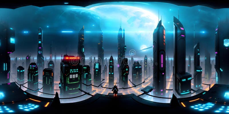 Cyberpunk Night City Tron Future 360 Panorama HDRI Stock Illustration ...