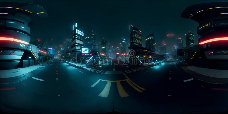Cyberpunk Night City Tron Future 360 Panorama HDRI Stock Illustration ...