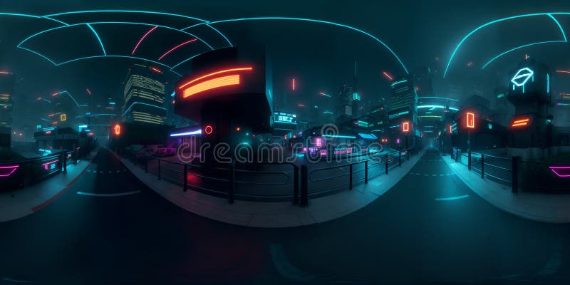 Cyberpunk Night City Tron Future 360 Panorama HDRI Stock Illustration ...
