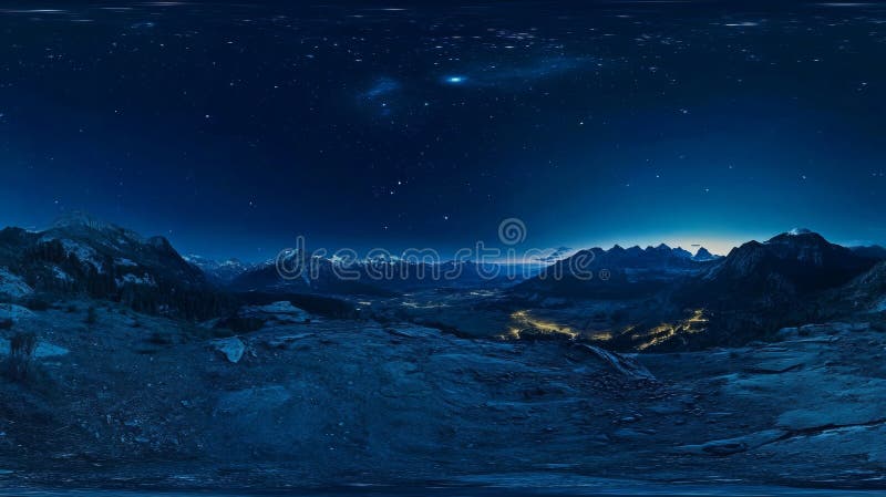 A 360-degree HDRI Map Featuring a Starry Night with a Blue Sky and ...
