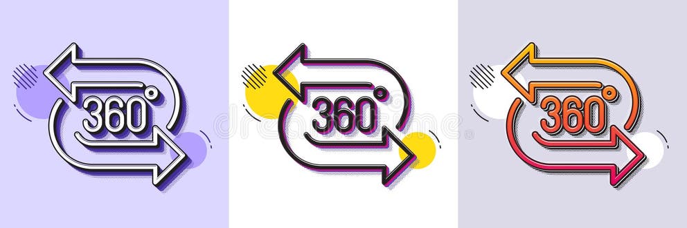 360 Degree Line Icon. VR Technology Simulation Sign. Panoramic View ...