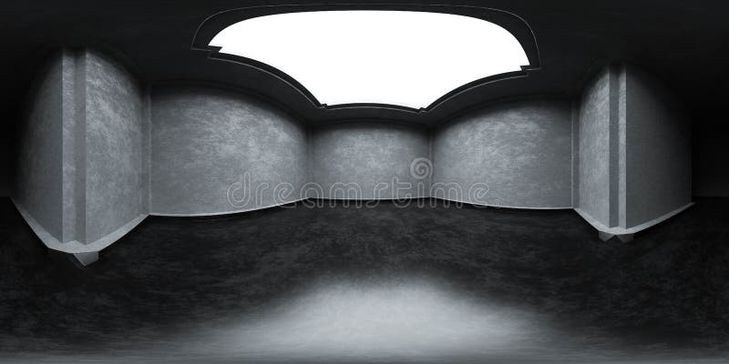 360 Degree Panorama View of Empty Concrete Basement Room with Open ...
