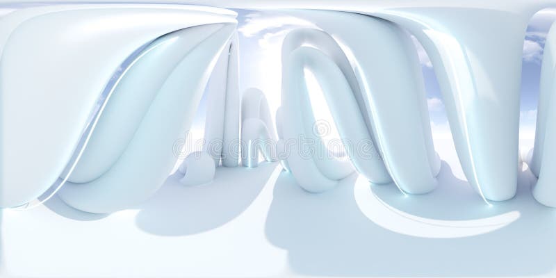 360 Degree Panorama of a White, Abstract, Interior Space with a Figure ...