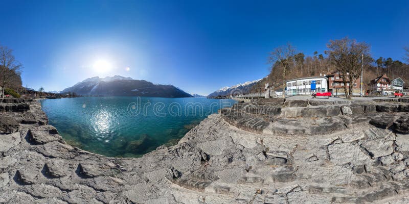 360 Degree Panoramic View of Brienz Lake, Switzerland Stock Photo ...
