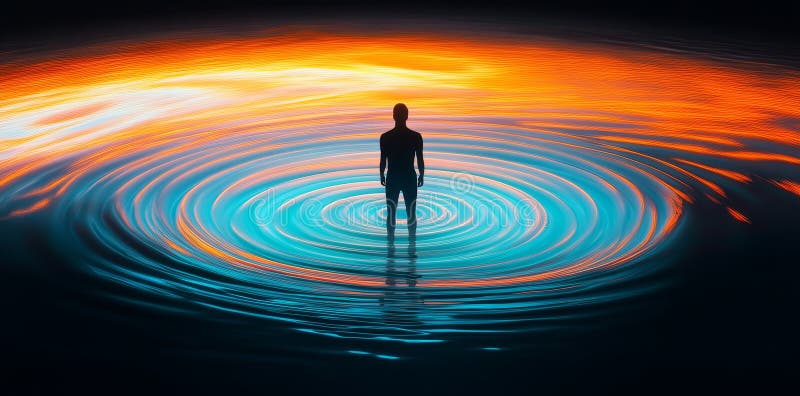 A 360-degree Panoramic View is Formed by Glowing Round Lines with ...