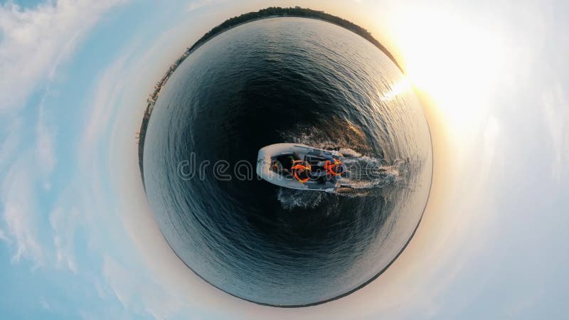 360-degree Reverse Panorama of Men Onboard of the Dinghy Stock Video ...