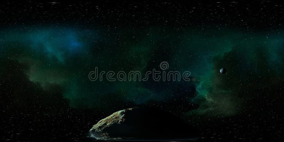 360 Degree Rock Planet with Moon on Starry Space Background ...