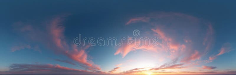 360 Degree Seamless Dark Blue Sunset Sky Panorama with Pink Cirrus ...