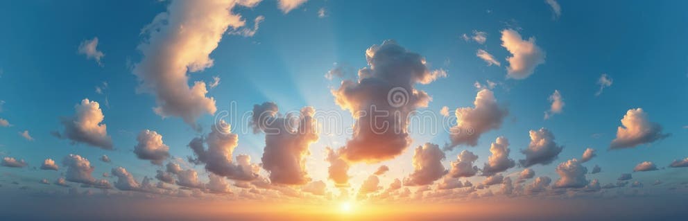 360 Degree Seamless Equirectangular Panorama of Golden Sunset Sky with ...