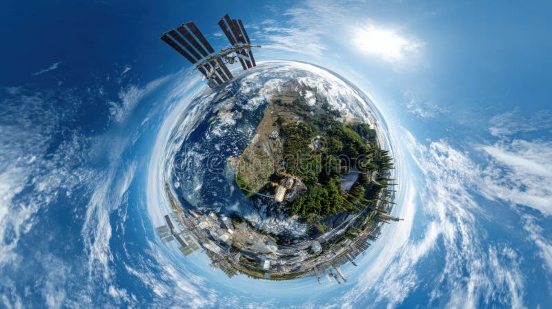 Space Station Orbiting Tiny Planet Earth Stock Illustration ...