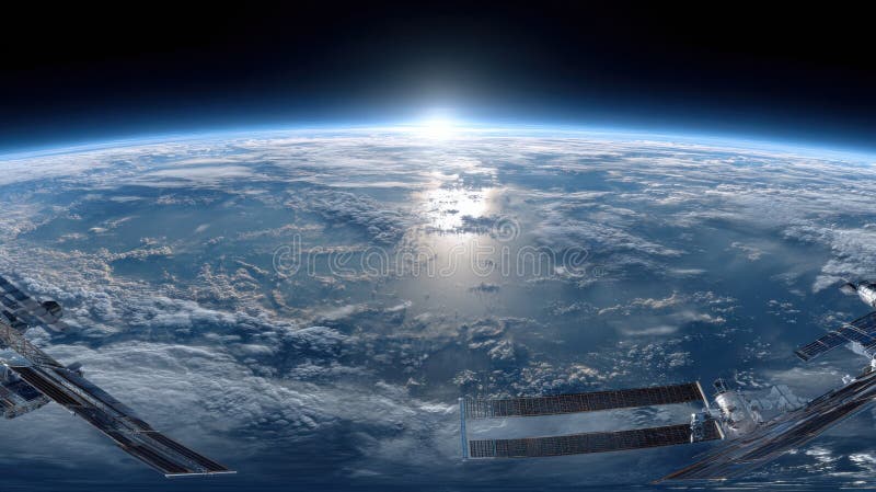 Sunrise Earth View Space Station Stock Illustration - Illustration of ...