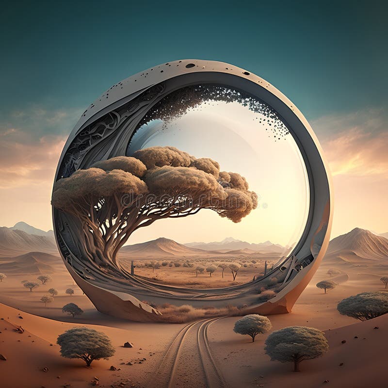 360 Degree Spherical Panoramic View of Desert Landscape with Trees and ...