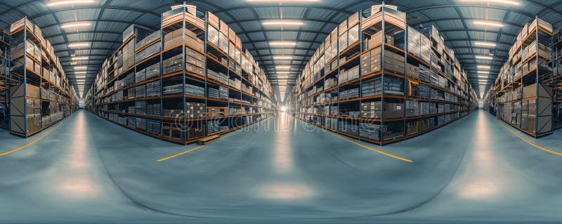 360-degree View of a Large Warehouse Stock Image - Image of interior ...