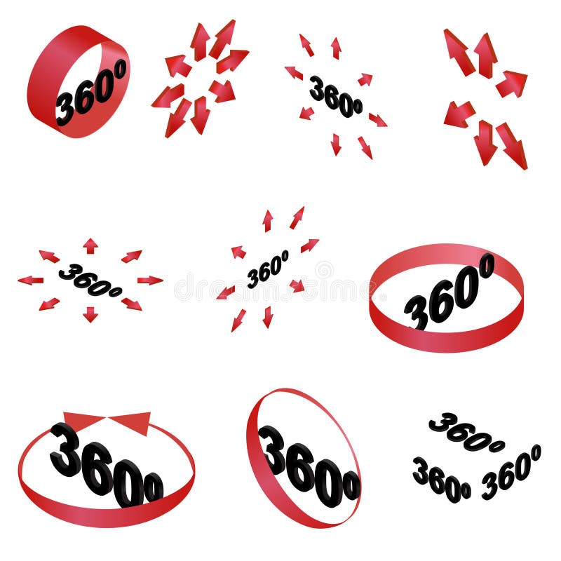 360 Degree View Red Glyph Vector Icons Set Stock Vector - Illustration ...