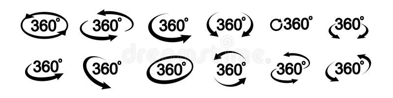 360 Degree View Related Icon Set. Signs and Arrows for Indicate the ...
