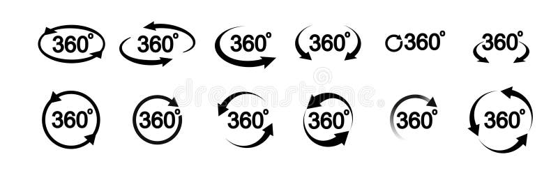 360 Degree View Related Icon Set. Signs and Arrows for Indicate the ...