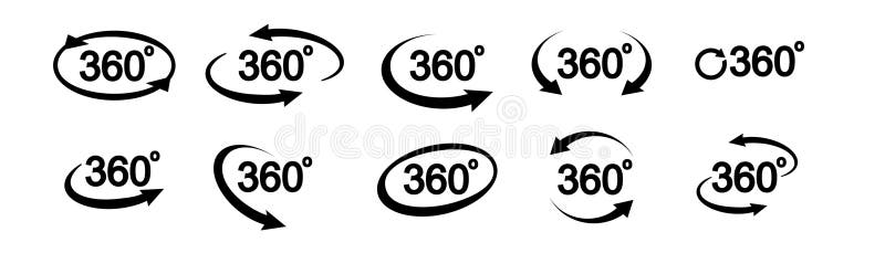 360 Degree View Related Icon Set. Signs and Arrows for Indicate the ...