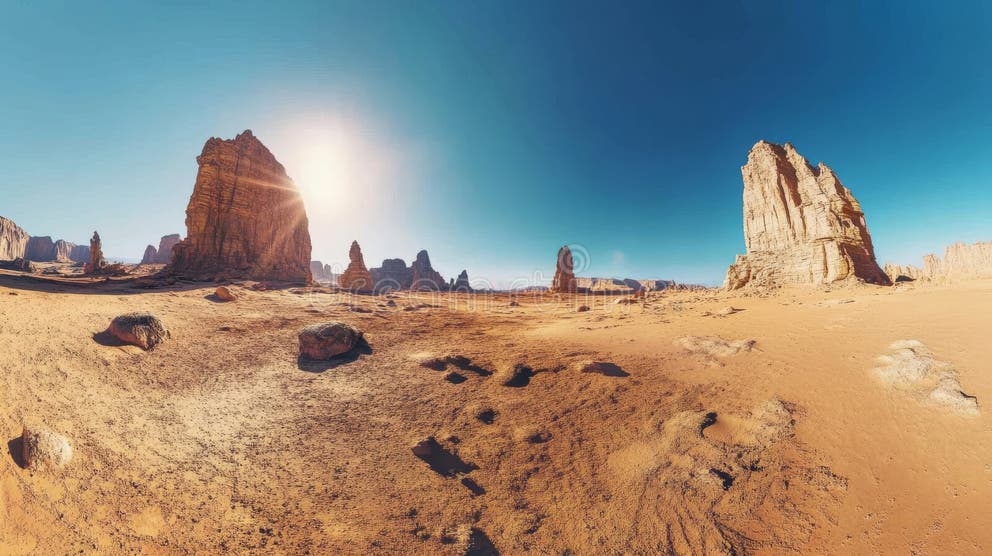 A 360-degree Virtual Reality View of a Sunlit Desert. Stock Image ...