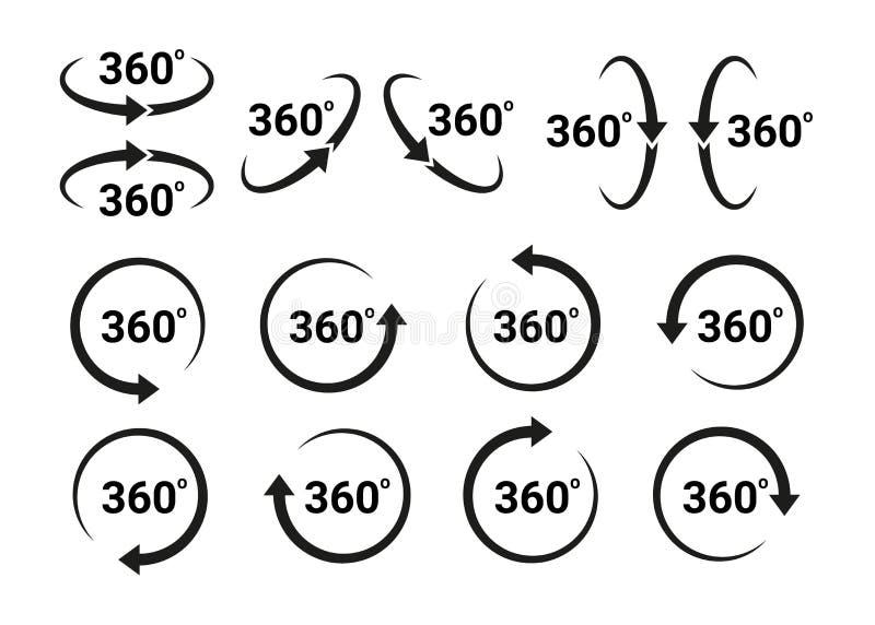 360 Degrees Arrow, Rotate Around Set Icon. Circle Signs Vertical ... 360 Degrees Arrow, Rotate Around Set Icon. Circle Signs Vertical ...