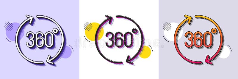 360 Degrees Line Icon. VR Simulation Sign. Panoramic View. Halftone ...
