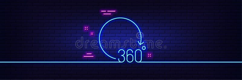 360 Degrees Line Icon. VR Simulation Sign. Panoramic View. Neon Light ...