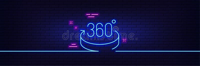 360 Degrees Line Icon. VR Simulation Sign. Panoramic View. Neon Light ...