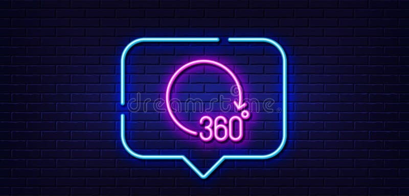 360 Degrees Line Icon. VR Simulation Sign. Panoramic View. Neon Light ...