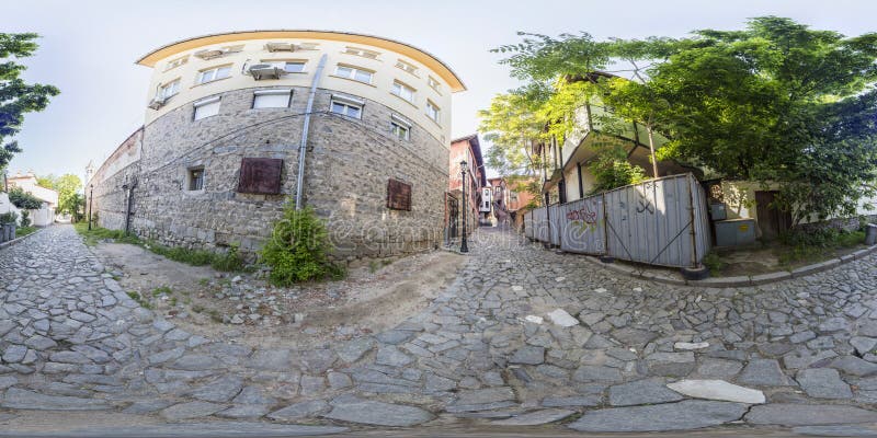 360 Degrees Panorama of a Street in Plovdiv, Bulgaria Stock Image ...