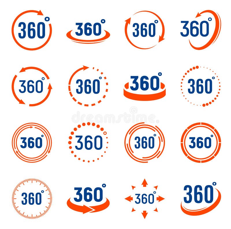 360 Degrees Rotate Icons, 3D Virtual Perspective Stock Vector ...
