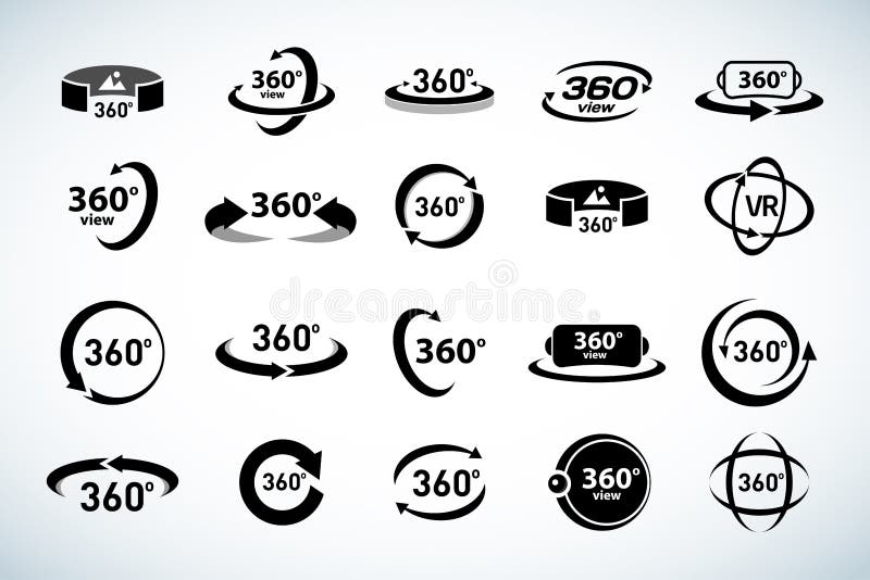360 Degrees View Vector Icons Set. Virtual Reality Icons. Isolated ...