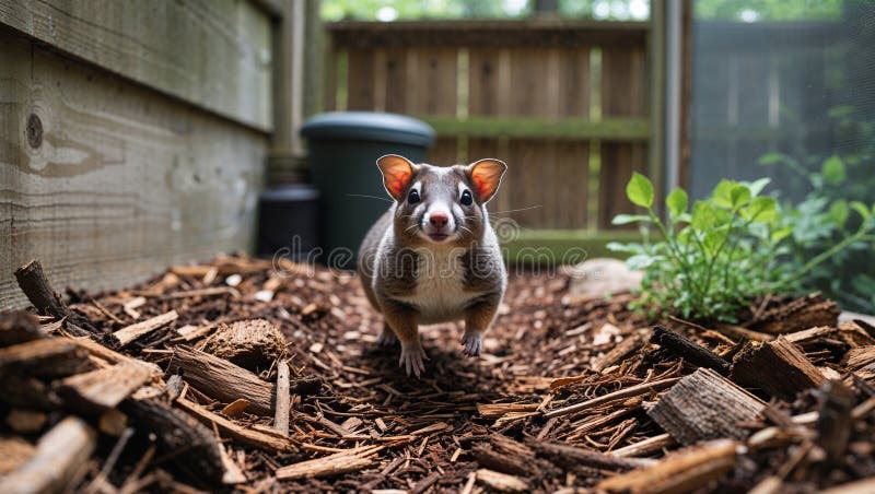 Degu Running Across Mulch Trail Inside Backyard Enclosure Stock ...