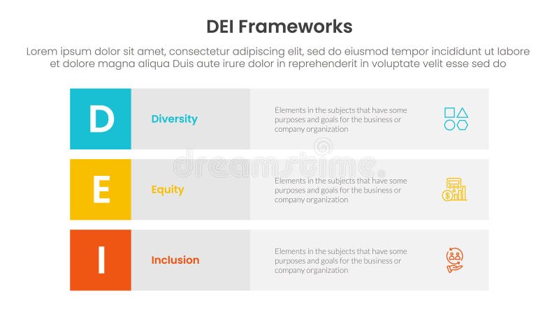 DEI Organizational Frameworks Infographic 3 Point with 3 Block Row ...