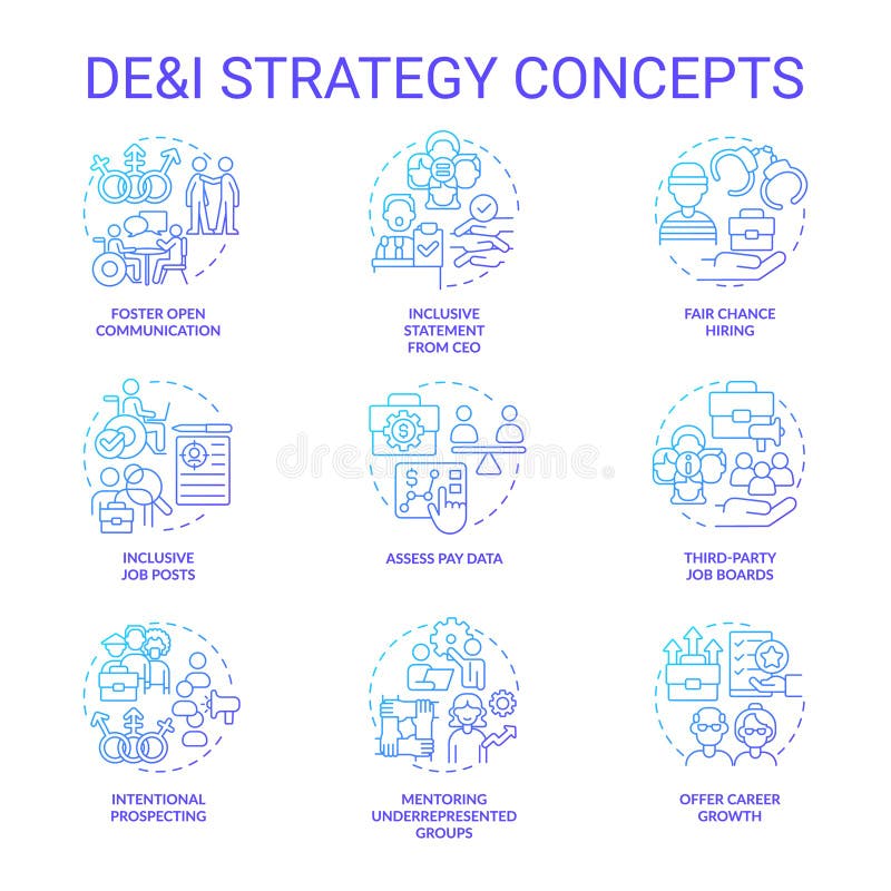 DEI Strategy in Workplace Blue Gradient Concept Icons Set Stock ...