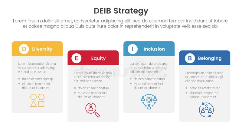 DEIB Diversity Strategy Infographic 4 Point Stage Template with Round ...