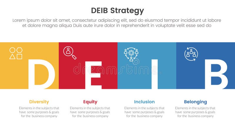 DEIB Diversity Strategy Infographic 4 Point Stage Template with Square ...