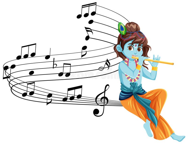 A deity playing flute stock vector. Illustration of orange - 354926029
