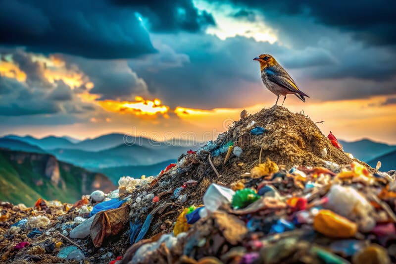 A Dejected Bird Amidst a Mountain of Waste a Powerful Visual of ...