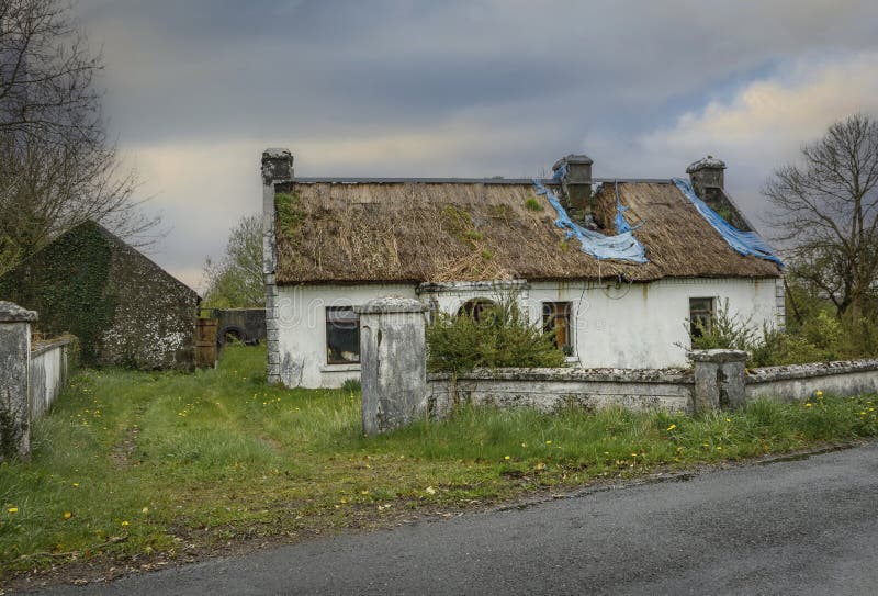 Delapidated and Empty Traditional Irish Cottage Stock Photo - Image of ...