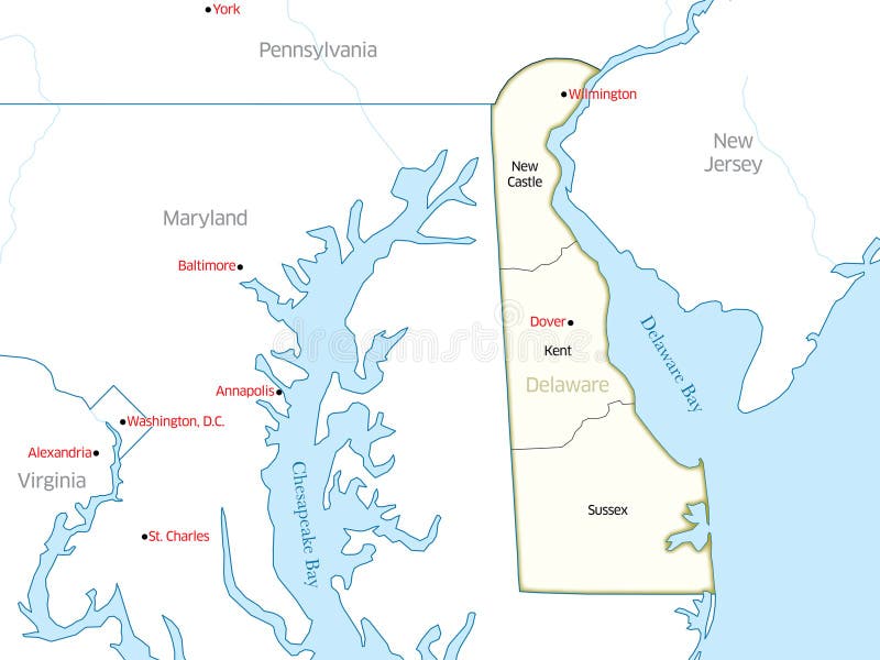 Delaware State Map, Showing the Counties and Major Cities that Make Up ...