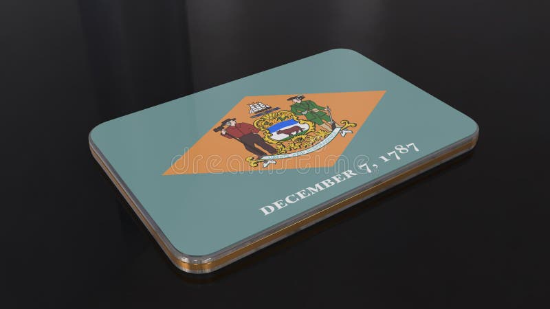 Delaware 3D Glossy Flag Object Isolated on Black Background. Stock ...