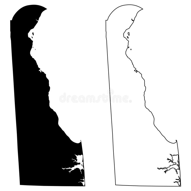 Delaware DE State Maps USA. Black Silhouette and Outline Isolated on a ...