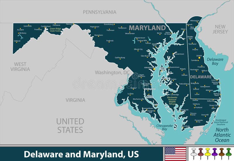 Delaware, Maryland, Virginia and West Virginia, US Stock Vector ...