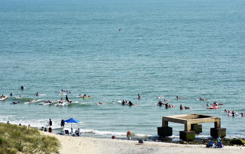 Delaware Ocean with Surfers in the Water Stock Image - Image of surfers ...