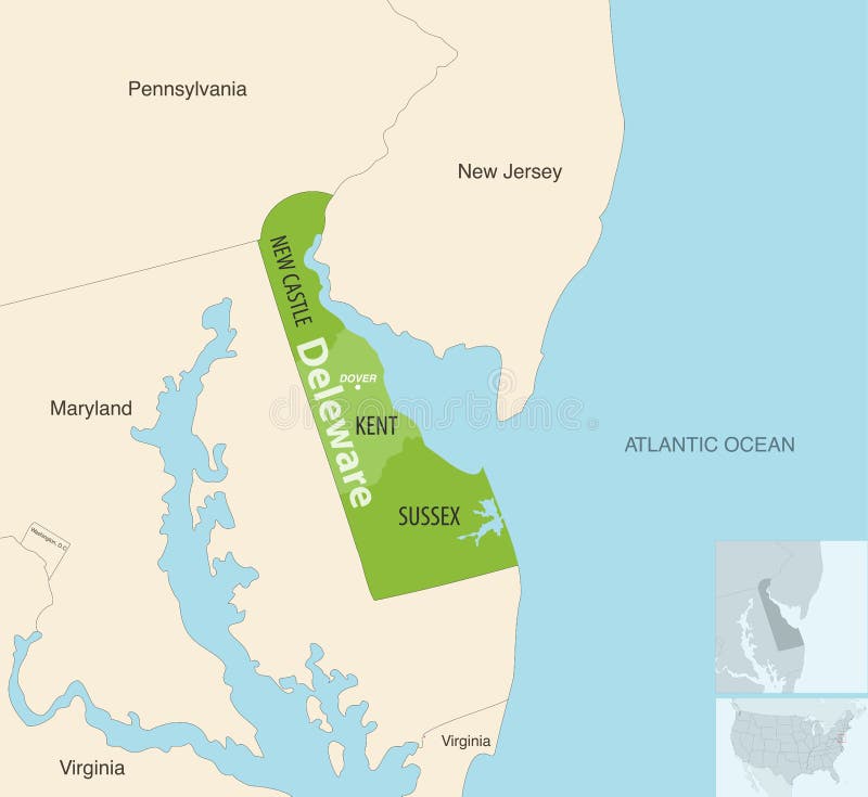 Delaware State Counties Vector Map with Neighbouring States and ...