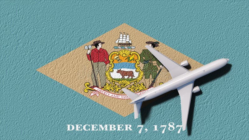 Delaware State Flag and Airplane Fly. Flight and Travel 3D Illustration ...