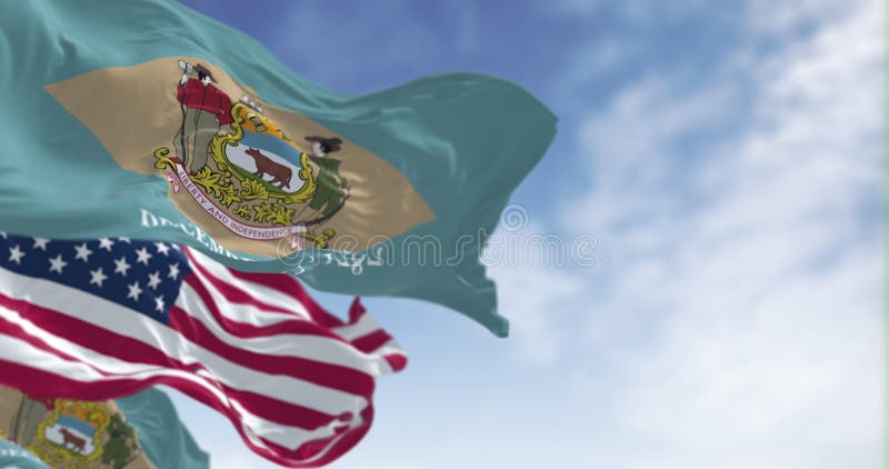Delaware State Flags Waving with the National American Flag Stock Video ...